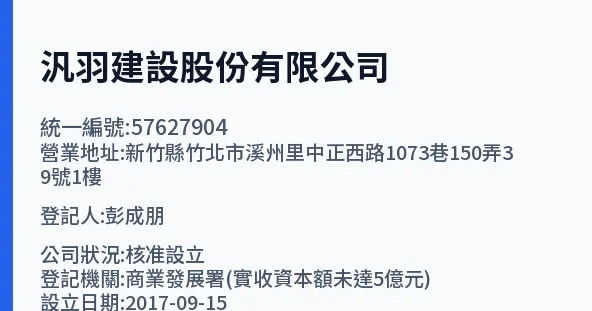 汎羽建設股份有限公司的照片-統編 57627904(新竹縣) 公司登記資料與營業項目詳細圖表