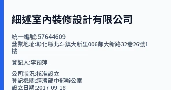細述室內裝修設計有限公司的照片-統編 57644609(彰化縣) 公司登記資料與營業項目詳細圖表