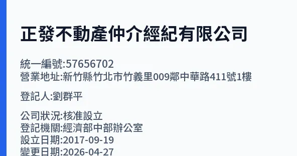 正發不動產仲介經紀有限公司的照片-統編 57656702(新竹縣) 公司登記資料與營業項目詳細圖表