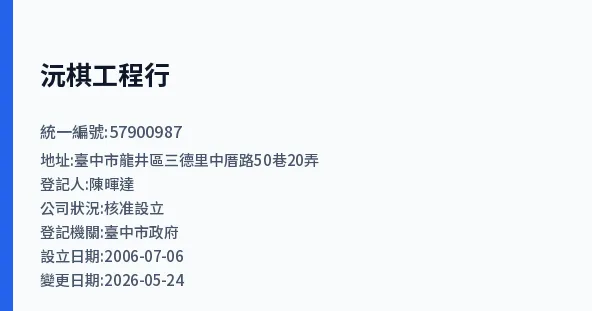 沅棋工程行的照片-統編 57900987(臺中市) 公司登記資料與營業項目詳細圖表