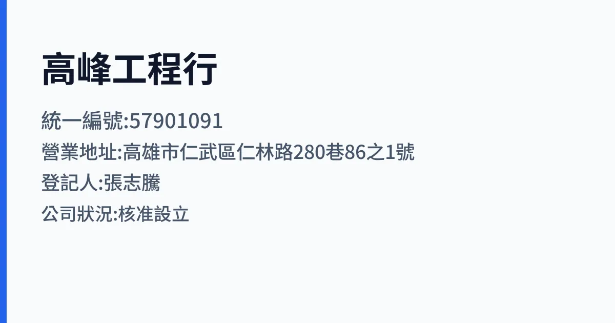 高峰工程行 - 統編 57901091（高雄市） 公司登記資料與營業項目詳細圖表