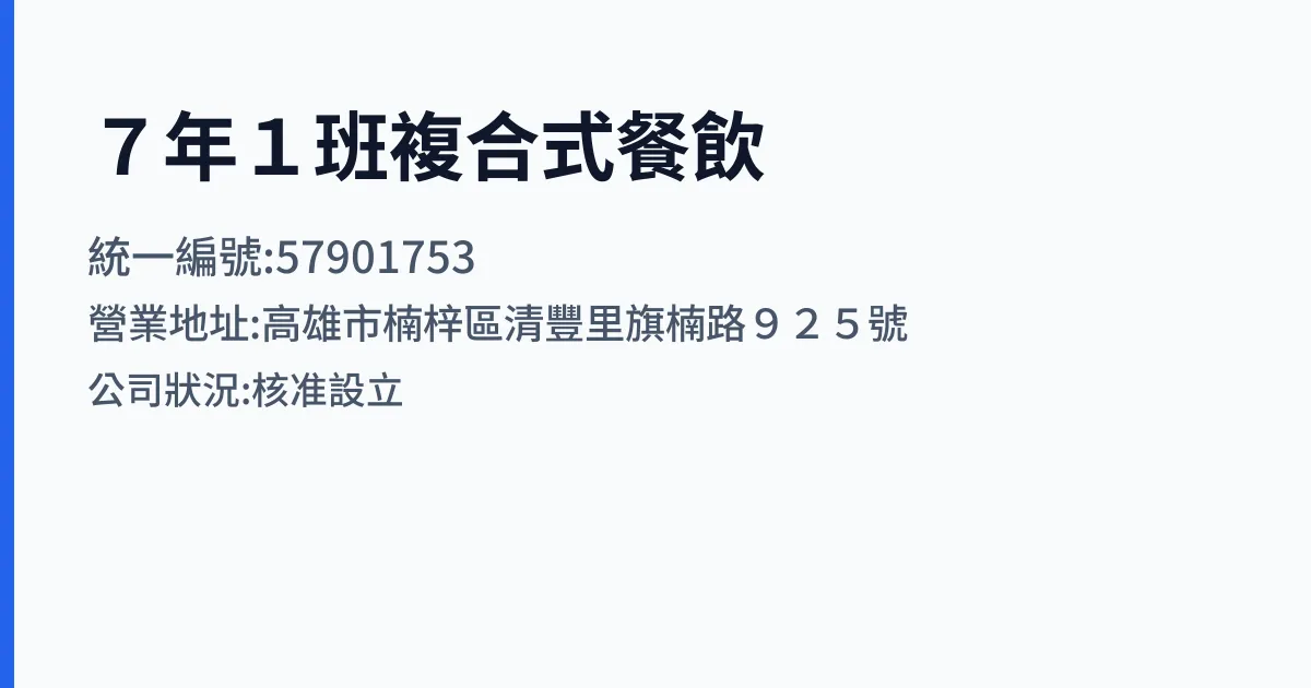 ７年１班複合式餐飲 - 統編 57901753(高雄市) 公司登記資料與營業項目詳細圖表