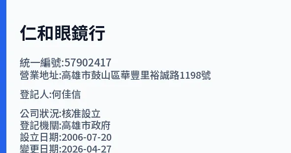 仁和眼鏡行的照片-統編 57902417(高雄市) 公司登記資料與營業項目詳細圖表