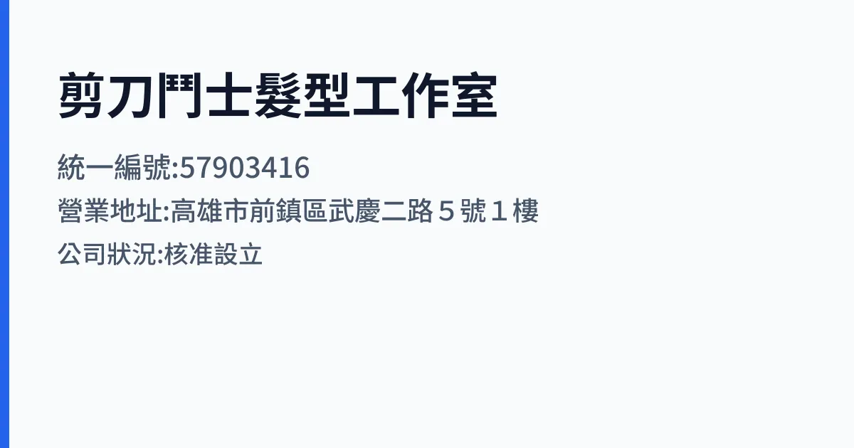 剪刀鬥士髮型工作室 - 統編 57903416(高雄市) 公司登記資料與營業項目詳細圖表