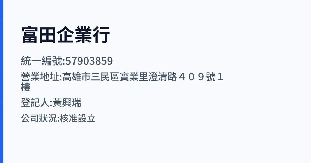 富田企業行 - 統編 57903859(高雄市) 公司登記資料與營業項目詳細圖表
