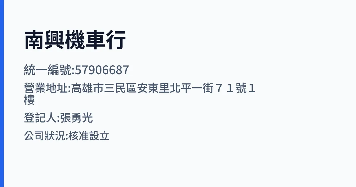 南興機車行 - 統編 57906687(高雄市) 公司登記資料與營業項目詳細圖表