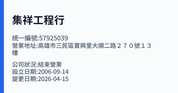 集祥工程行的照片-統編 57925039(高雄市) 公司登記資料與營業項目詳細圖表