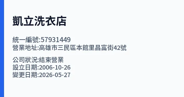 凱立洗衣店的照片-統編 57931449(高雄市) 公司登記資料與營業項目詳細圖表
