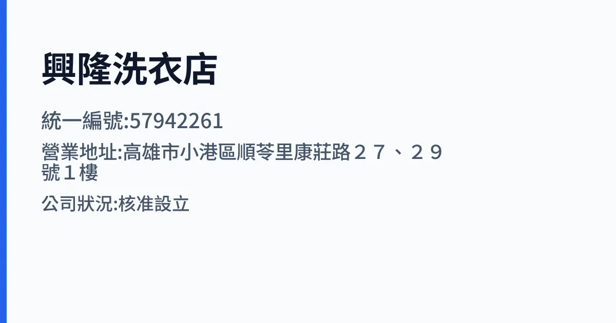 興隆洗衣店 - 統編 57942261(高雄市) 公司登記資料與營業項目詳細圖表