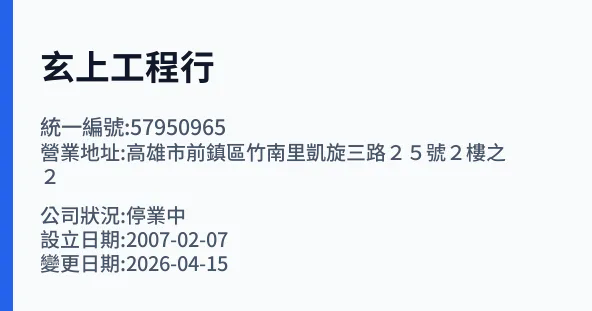 玄上工程行的照片-統編 57950965(高雄市) 公司登記資料與營業項目詳細圖表