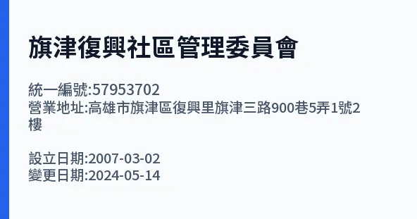 旗津復興社區管理委員會的照片-統編 57953702(高雄市) 公司登記資料與營業項目詳細圖表