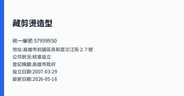 藏剪燙造型的照片-統編 57959950(高雄市) 公司登記資料與營業項目詳細圖表
