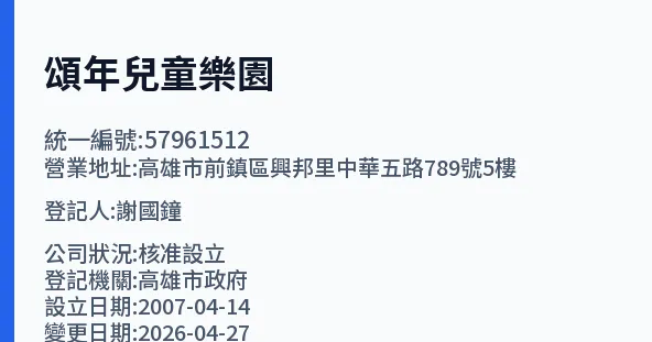 頌年兒童樂園的照片-統編 57961512(高雄市) 公司登記資料與營業項目詳細圖表