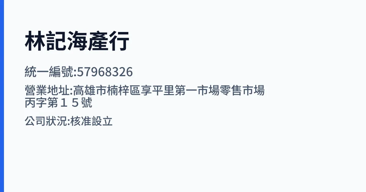林記海產行 - 統編 57968326(高雄市) 公司登記資料與營業項目詳細圖表