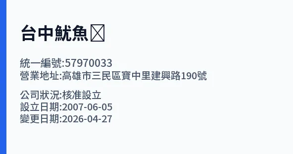 台中魷魚焿的照片-統編 57970033(高雄市) 公司登記資料與營業項目詳細圖表