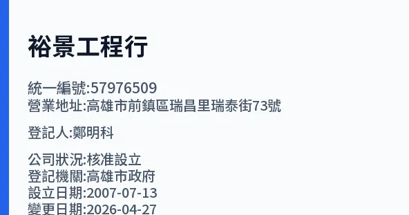 裕景工程行的照片-統編 57976509(高雄市) 公司登記資料與營業項目詳細圖表