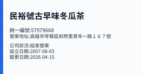 民裕號古早味冬瓜茶的照片-統編 57979668(高雄市) 公司登記資料與營業項目詳細圖表