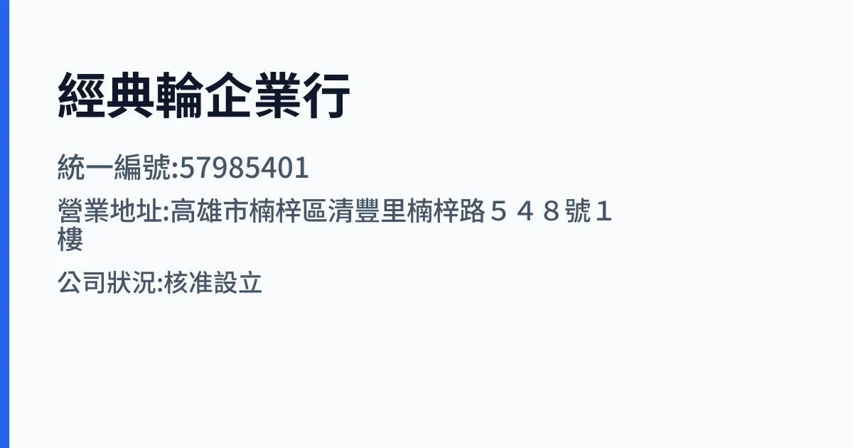 經典輪企業行 - 統編 57985401(高雄市) 公司登記資料與營業項目詳細圖表
