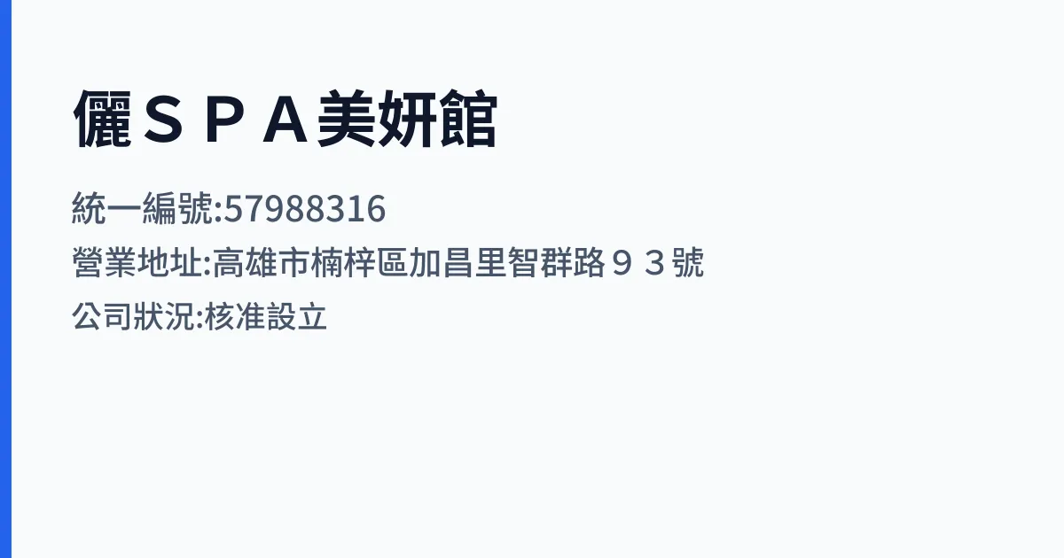 儷SPA美妍館 - 統編 57988316(高雄市) 公司登記資料與營業項目詳細圖表