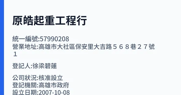 原皓起重工程行的照片-統編 57990208(高雄市) 公司登記資料與營業項目詳細圖表