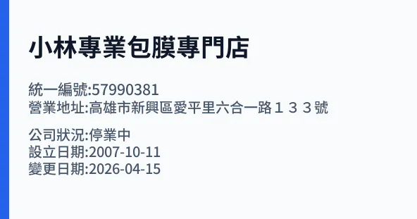 小林專業包膜專門店的照片-統編 57990381(高雄市) 公司登記資料與營業項目詳細圖表