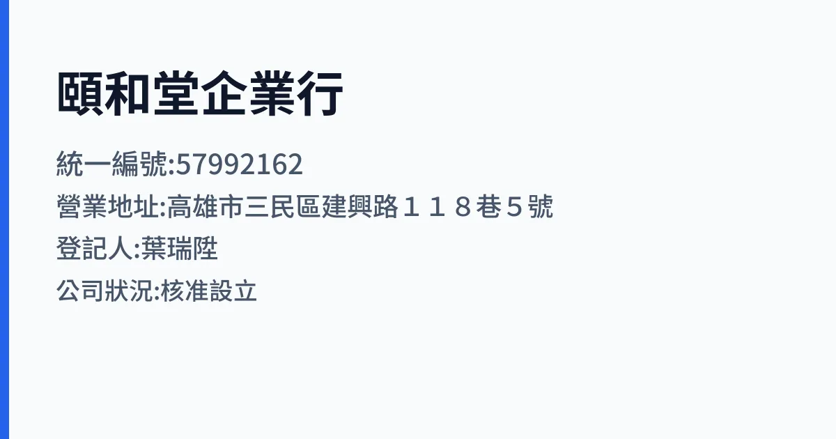 頤和堂企業行 - 統編 57992162(高雄市) 公司登記資料與營業項目詳細圖表