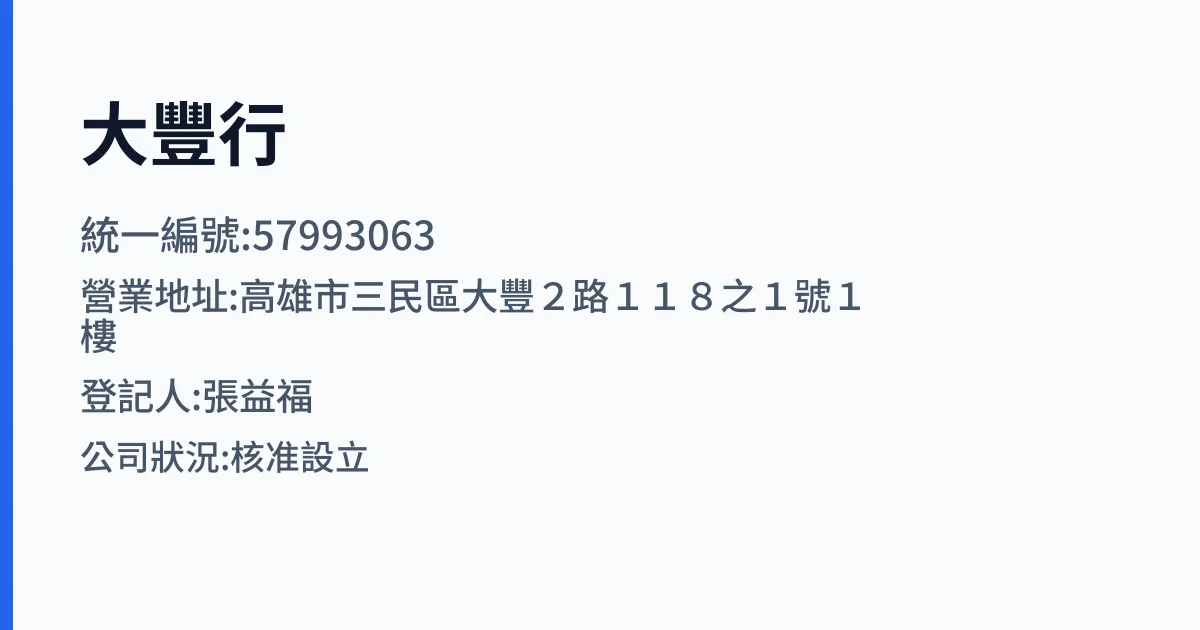 大豐行 - 統編 57993063(高雄市) 公司登記資料與營業項目詳細圖表
