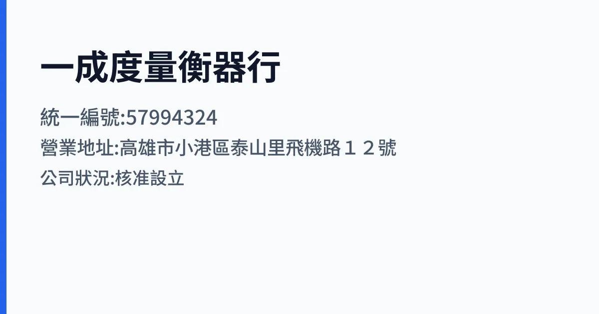 一成度量衡器行 - 統編 57994324(高雄市) 公司登記資料與營業項目詳細圖表