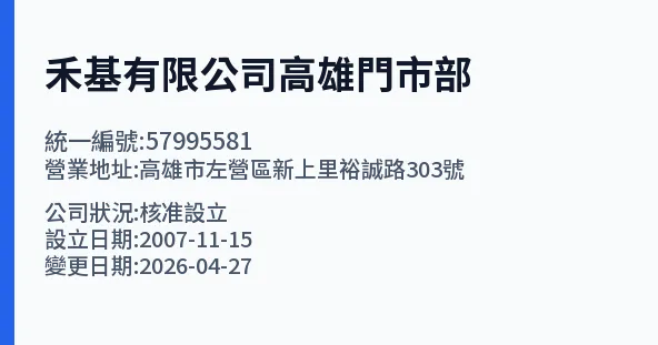 禾基有限公司高雄門市部的照片-統編 57995581(高雄市) 公司登記資料與營業項目詳細圖表