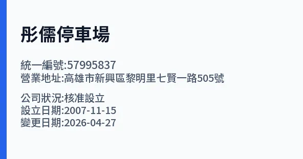 彤儒停車場的照片-統編 57995837(高雄市) 公司登記資料與營業項目詳細圖表