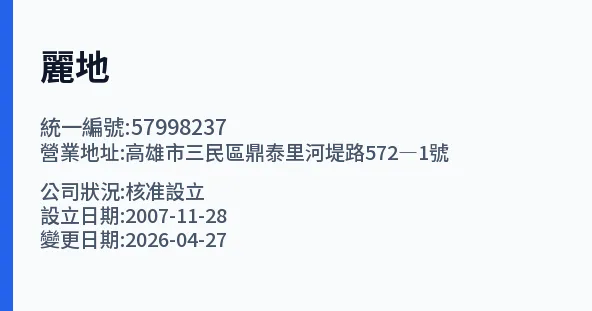 麗地的照片-統編 57998237(高雄市) 公司登記資料與營業項目詳細圖表