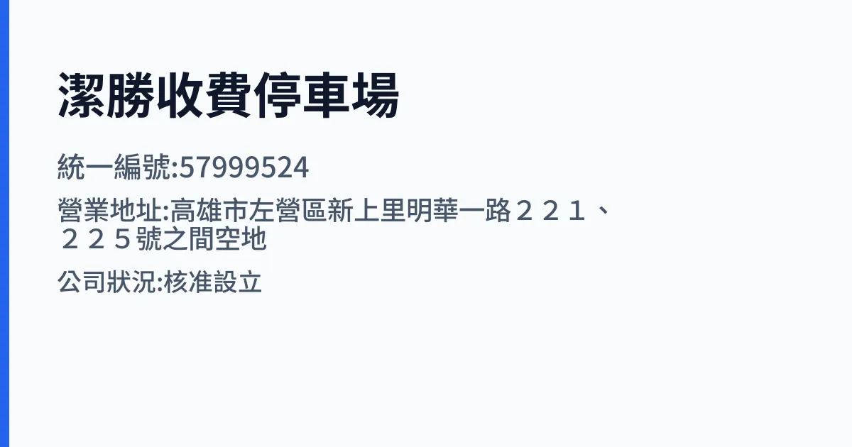 潔勝收費停車場 - 統編 57999524(高雄市) 公司登記資料與營業項目詳細圖表