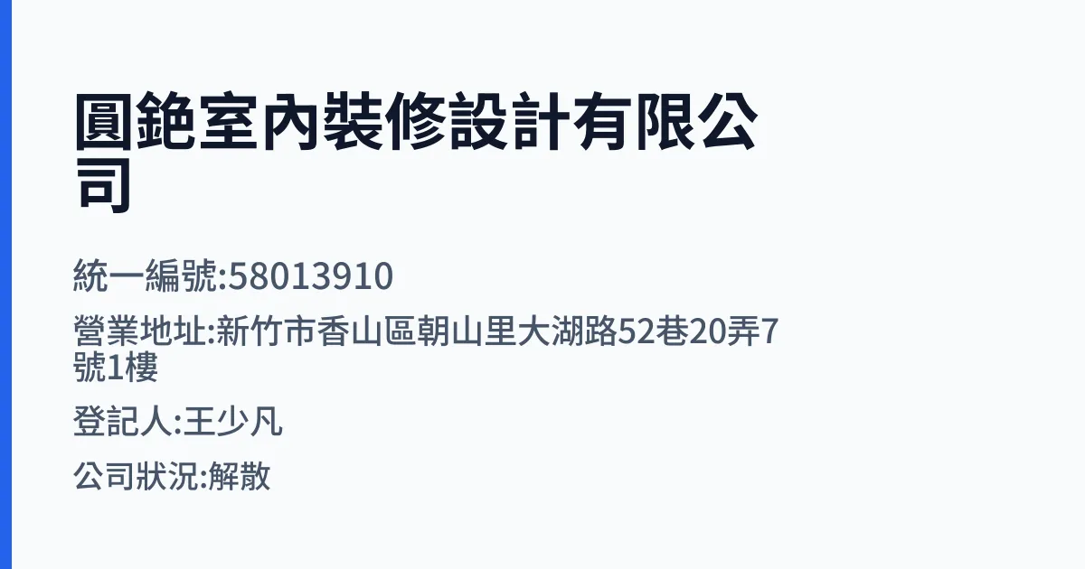 圓銫室內裝修設計有限公司 - 統編 58013910(新竹市) 公司登記資料與營業項目詳細圖表