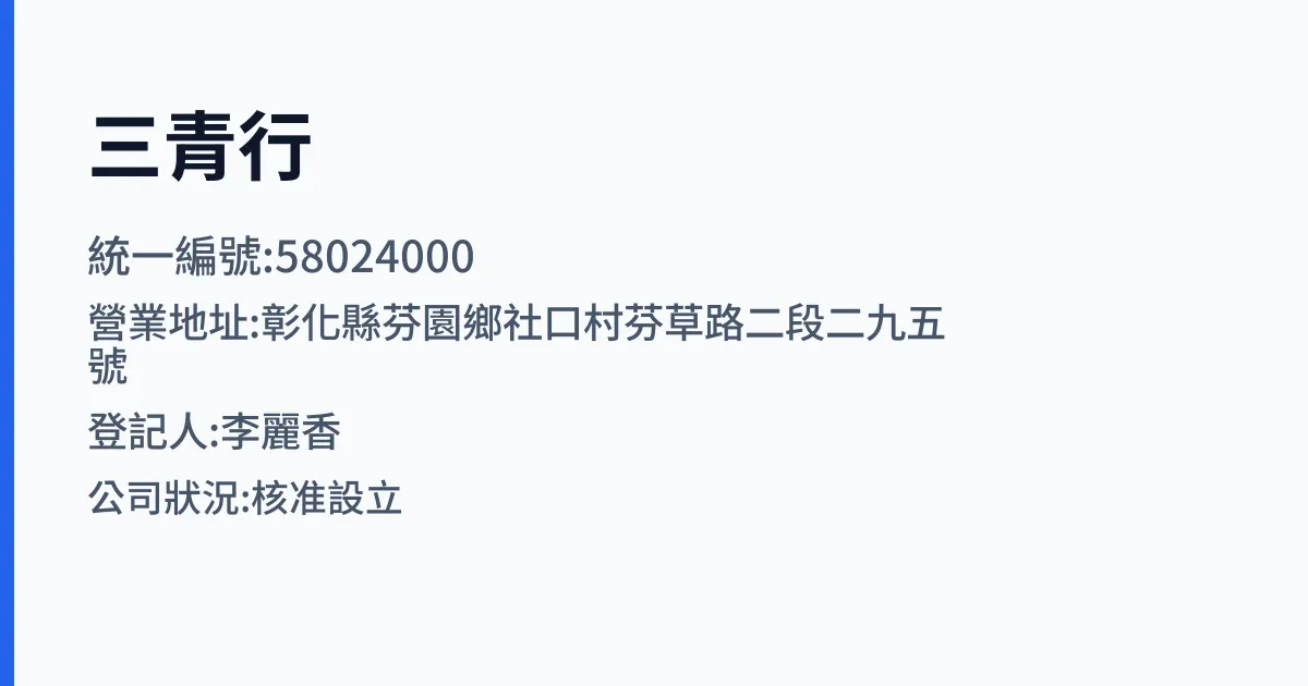 三青行 - 統編 58024000(彰化縣) 公司登記資料與營業項目詳細圖表