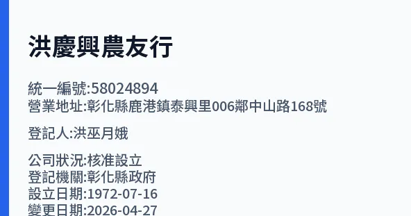 洪慶興農友行的照片-統編 58024894(彰化縣) 公司登記資料與營業項目詳細圖表