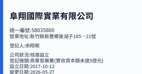 阜翔國際實業有限公司的照片-統編 58035800(新竹縣) 公司登記資料與營業項目詳細圖表