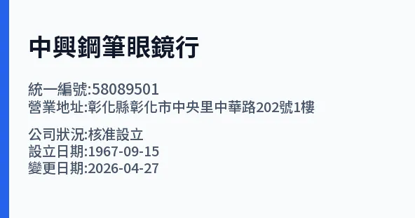 中興鋼筆眼鏡行的照片-統編 58089501(彰化縣) 公司登記資料與營業項目詳細圖表
