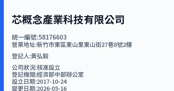 芯概念產業科技有限公司的照片-統編 58176603(新竹市) 公司登記資料與營業項目詳細圖表