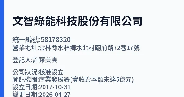 文智綠能科技股份有限公司的照片-統編 58178320(雲林縣) 公司登記資料與營業項目詳細圖表