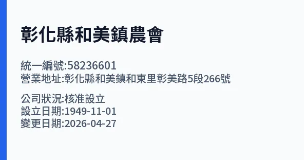 彰化縣和美鎮農會的照片-統編 58236601(彰化縣) 公司登記資料與營業項目詳細圖表