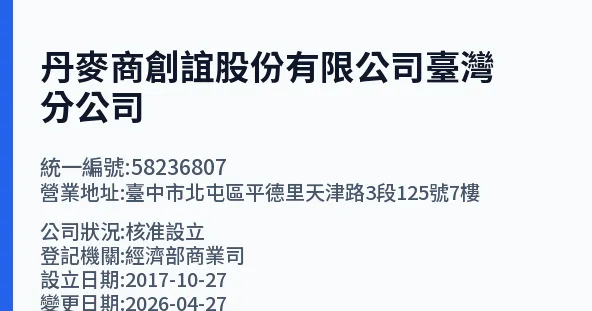 丹麥商創誼股份有限公司臺灣分公司的照片-統編 58236807(臺中市) 公司登記資料與營業項目詳細圖表