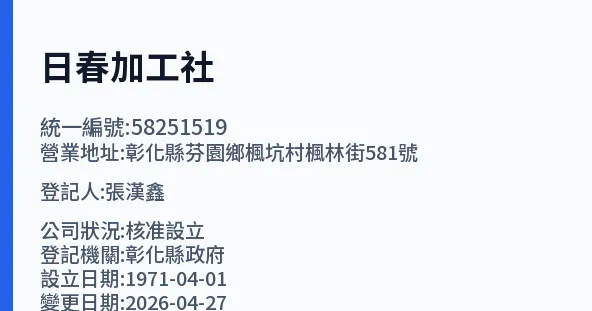 日春加工社的照片-統編 58251519(彰化縣) 公司登記資料與營業項目詳細圖表
