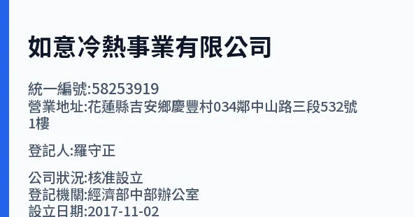 如意冷熱事業有限公司的照片-統編 58253919(花蓮縣) 公司登記資料與營業項目詳細圖表