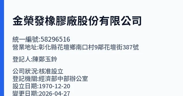 金榮發橡膠廠股份有限公司的照片-統編 58296516(彰化縣) 公司登記資料與營業項目詳細圖表