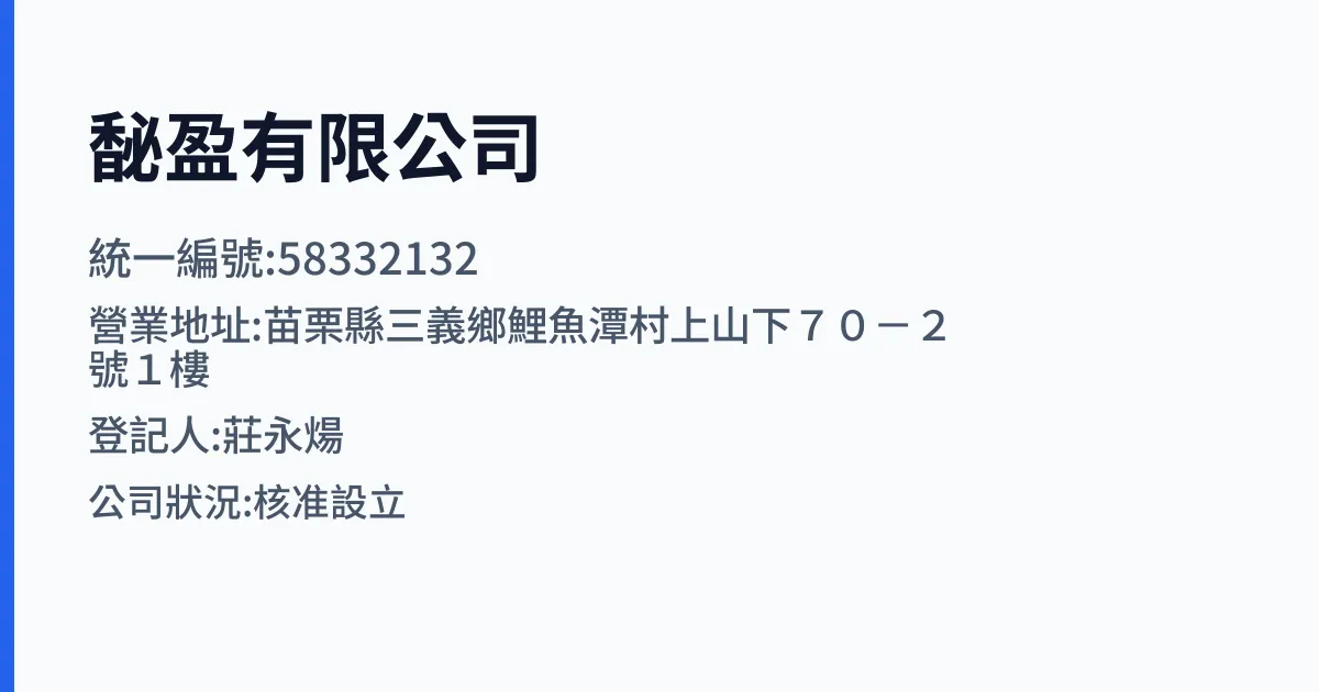 馝盈有限公司 - 統編 58332132(苗栗縣) 公司登記資料與營業項目詳細圖表