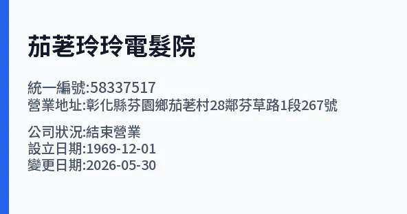 茄荖玲玲電髮院的照片-統編 58337517(彰化縣) 公司登記資料與營業項目詳細圖表