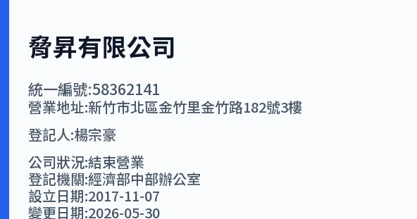 脅昇有限公司的照片-統編 58362141(新竹市) 公司登記資料與營業項目詳細圖表