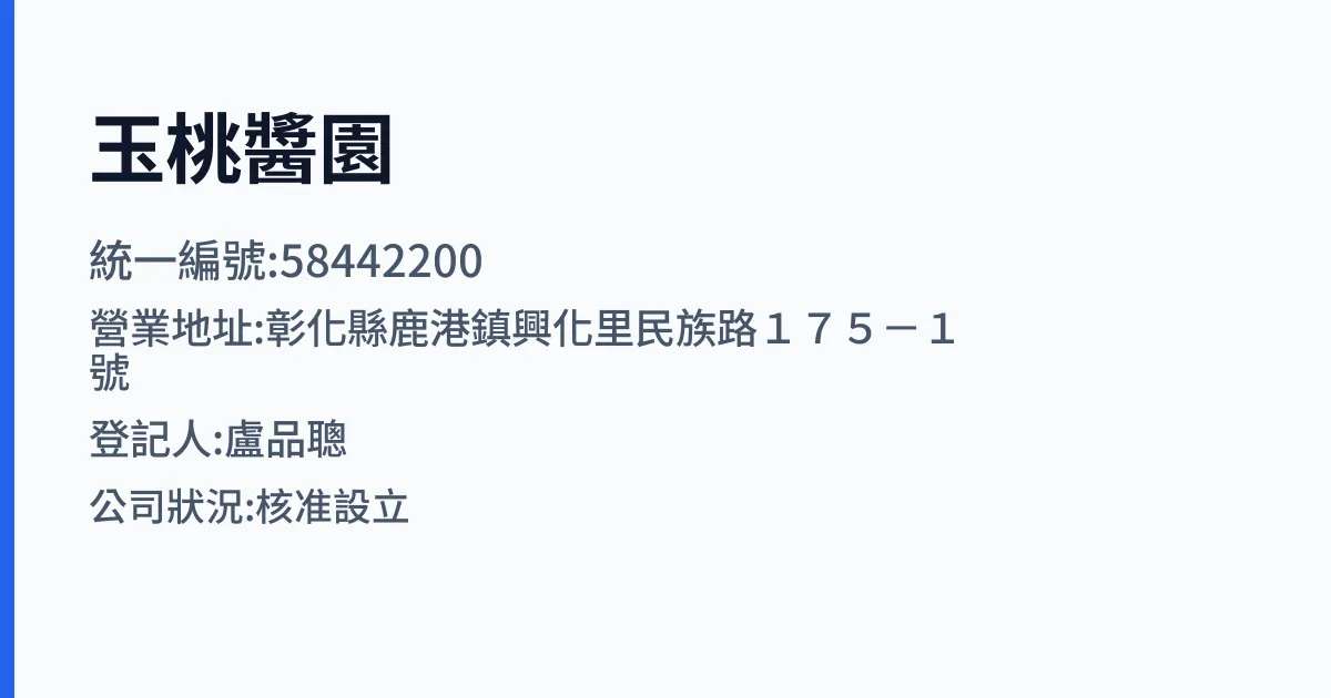 玉桃醬園 - 統編 58442200（彰化縣） 公司登記資料與營業項目詳細圖表