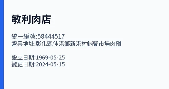 敏利肉店的照片-統編 58444517(彰化縣) 公司登記資料與營業項目詳細圖表