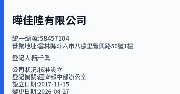 曄佳隆有限公司的照片-統編 58457104(雲林縣) 公司登記資料與營業項目詳細圖表
